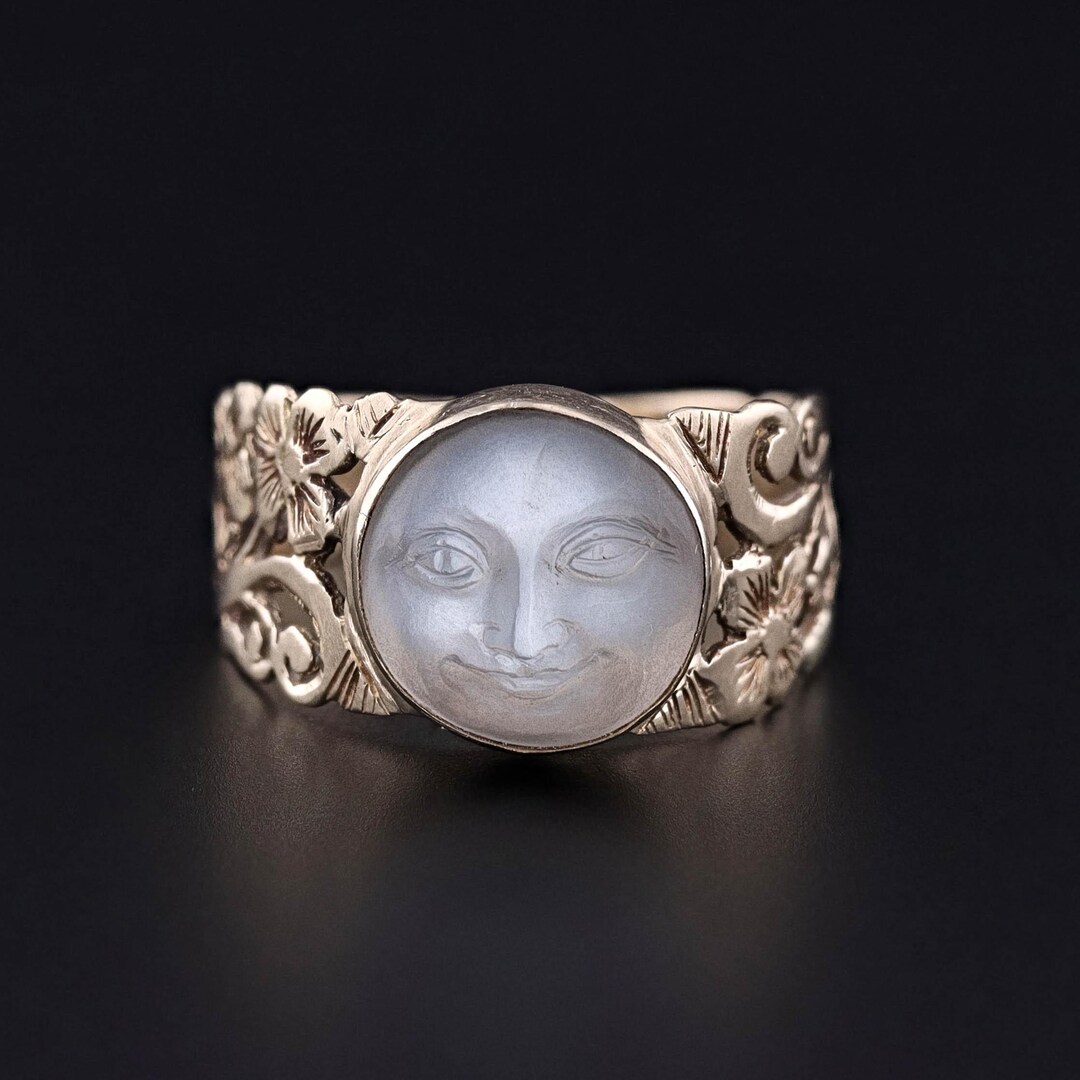 Antique Carved Moonstone Man in the Moon Ring of 14k Gold - Etsy