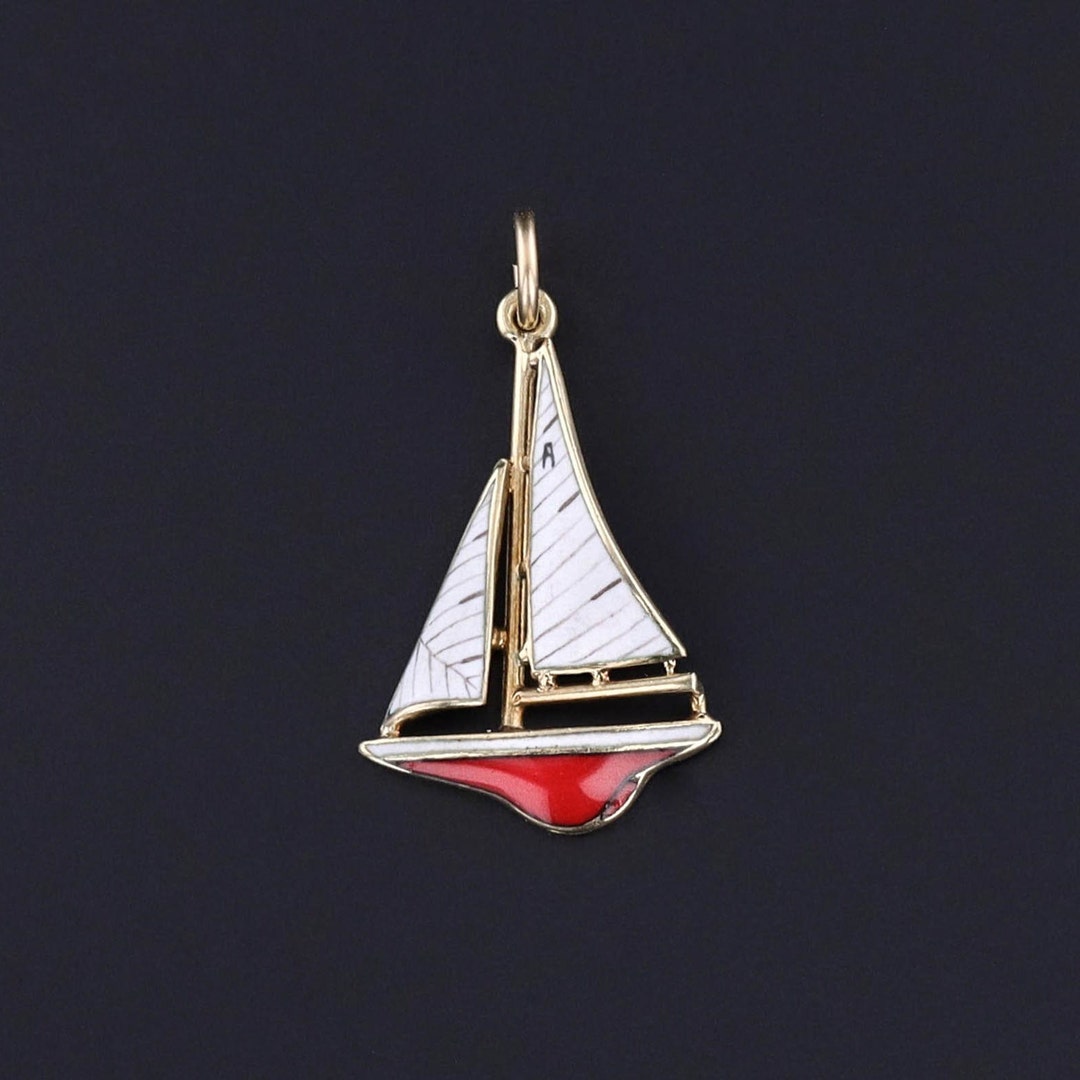 Vintage Enamel Sailboat Charm of 14k Gold - Etsy