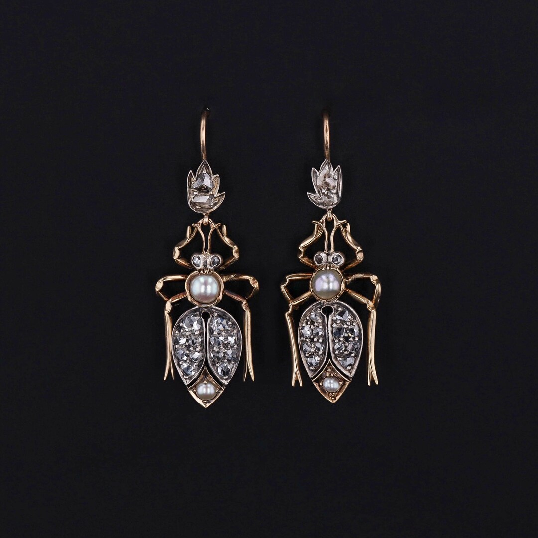 Antique Diamond Insect Earrings of 14k Gold - Etsy