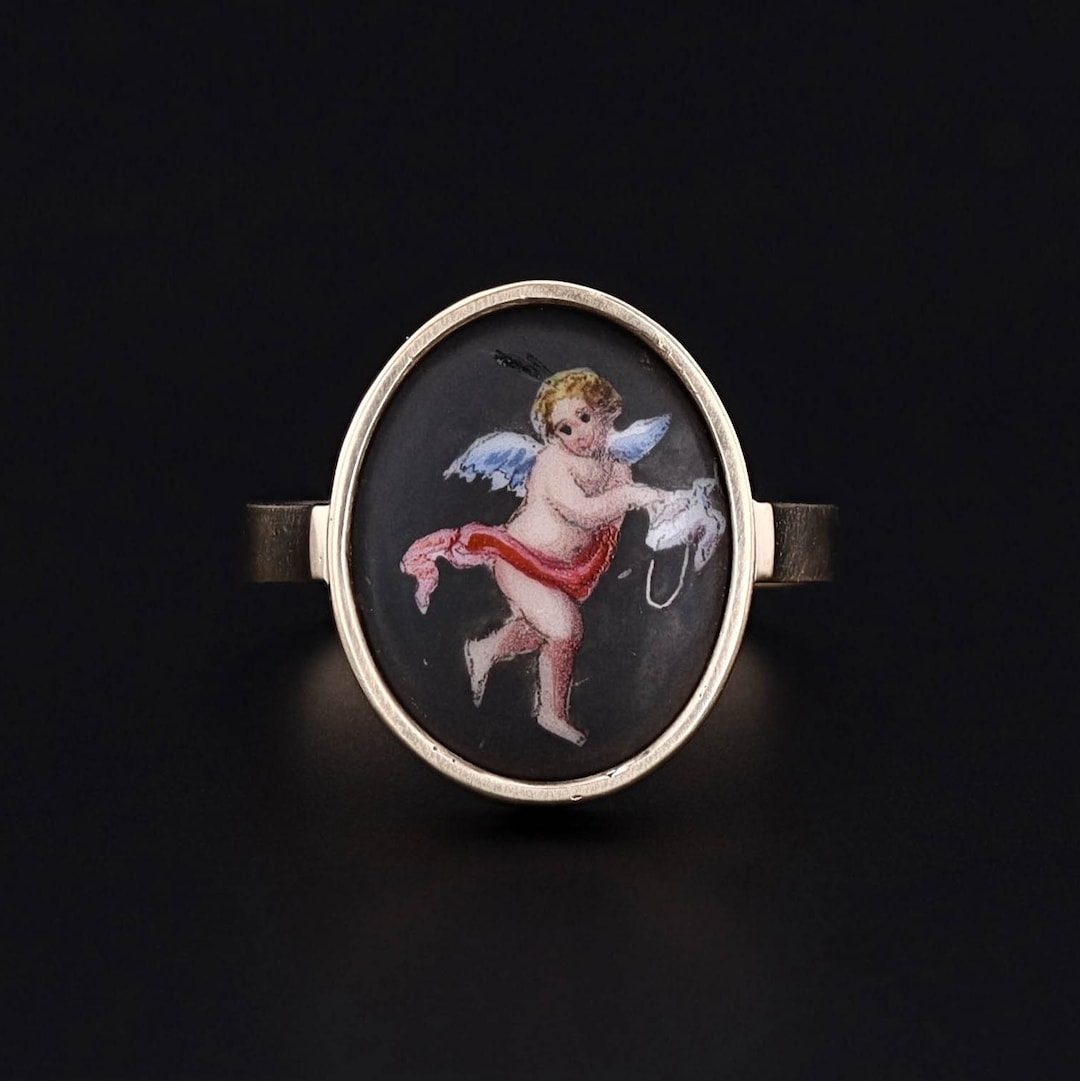 Antique Enamel Cherub Conversion Ring of 14k Gold - Etsy