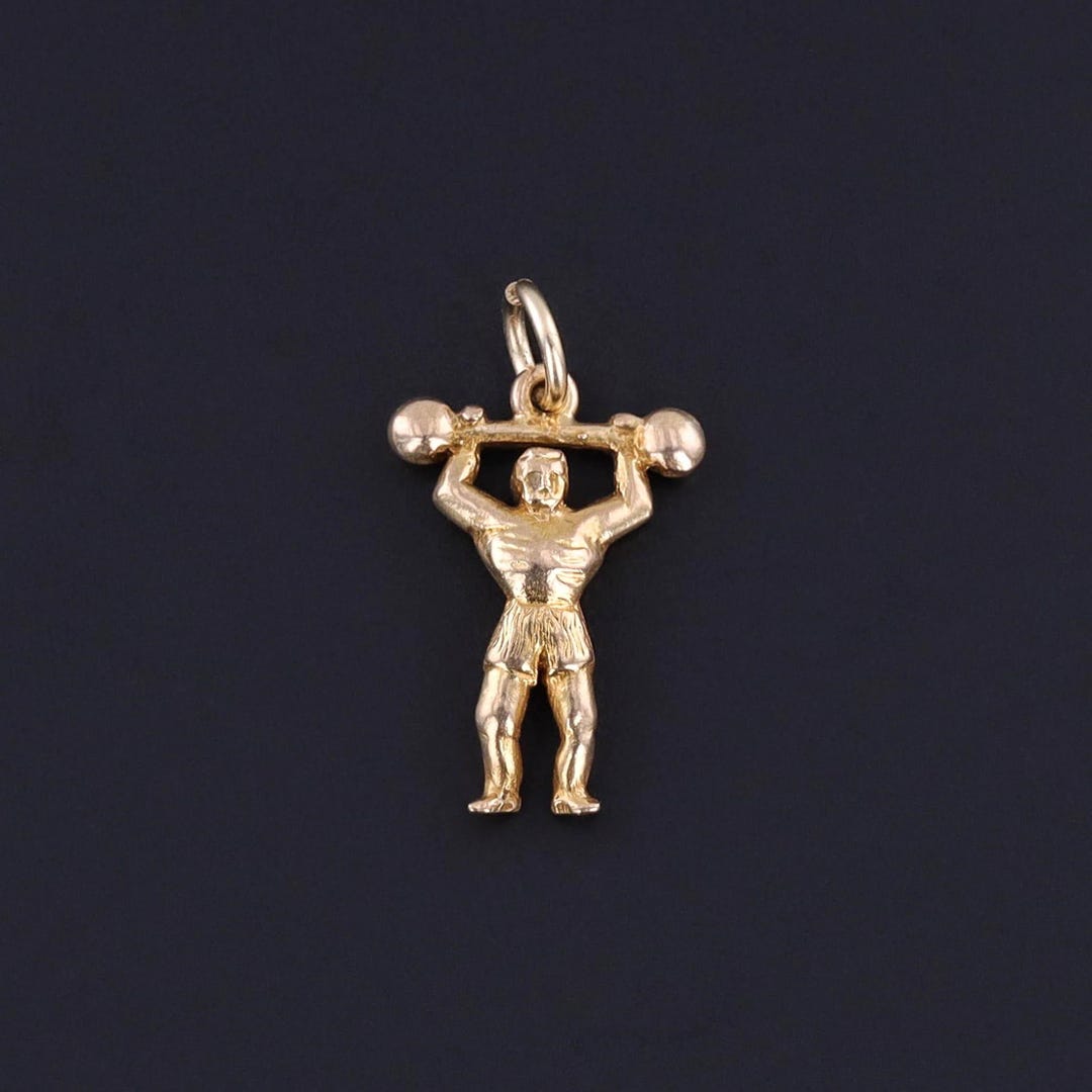 Vintage Weightlifter Charm of 10k Gold - Etsy