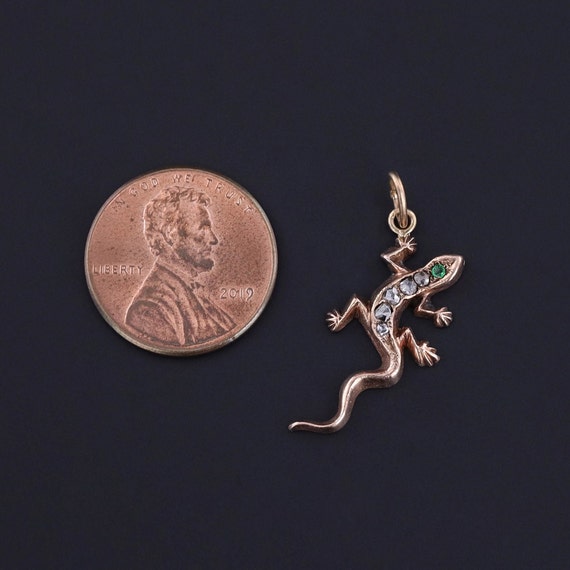 Antique Diamond Lizard Charm of 10k Gold - Gem