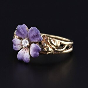 Antique Enamel Pansy Ring of 14k Gold - Etsy