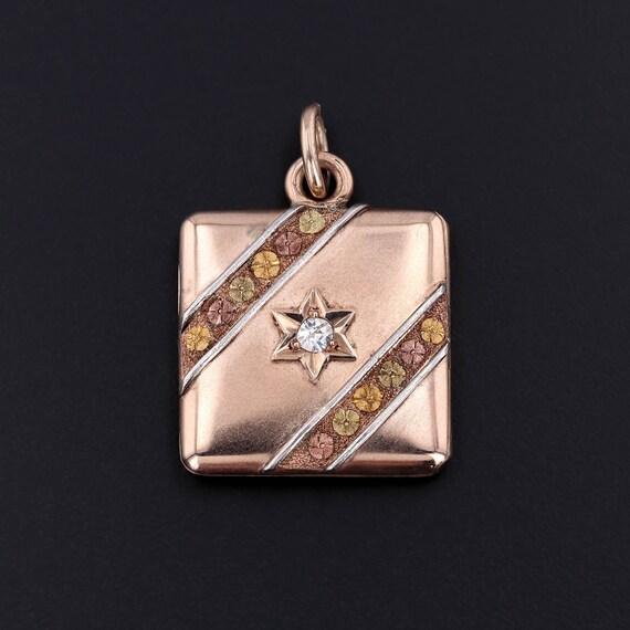 Antique Diamond Star Locket of 10k Gold - Gem