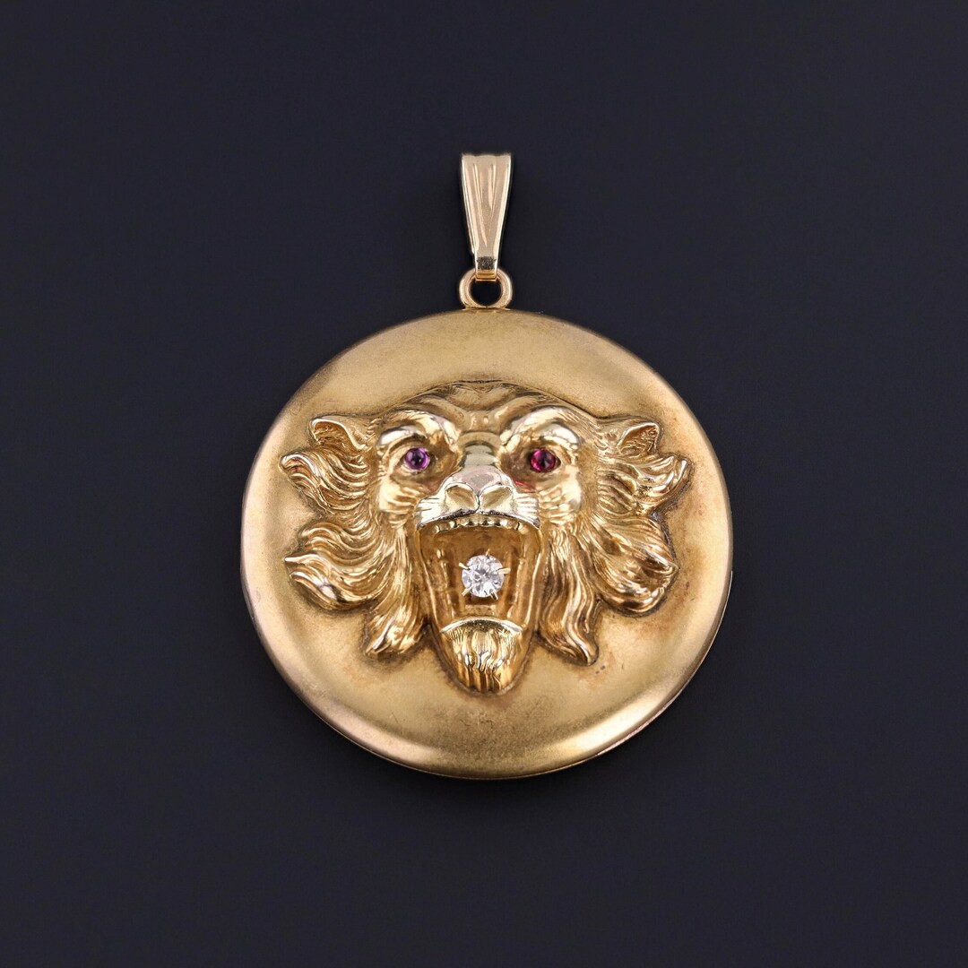 Antique Lion Locket of 10k Gold - Etsy