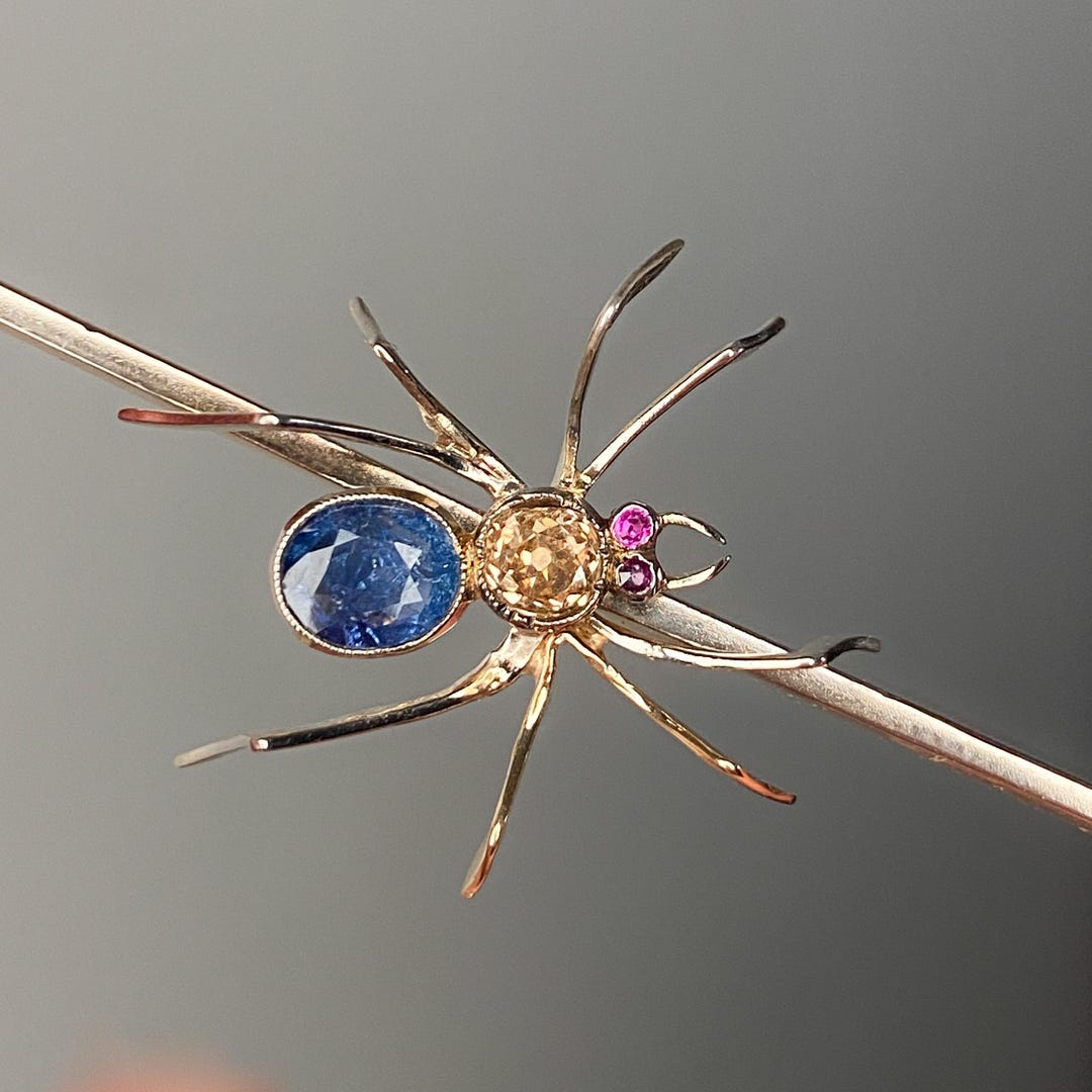 Antique Sapphire Spider Brooch of Platinum & 14k Gold - Etsy