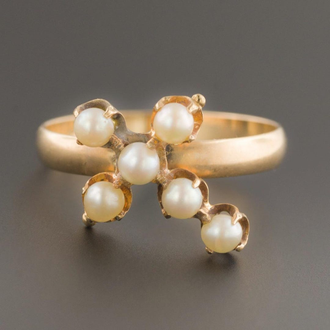 Pearl Cross Ring | Antique Pin Conversion Ring | Cross Ring | Religious ...