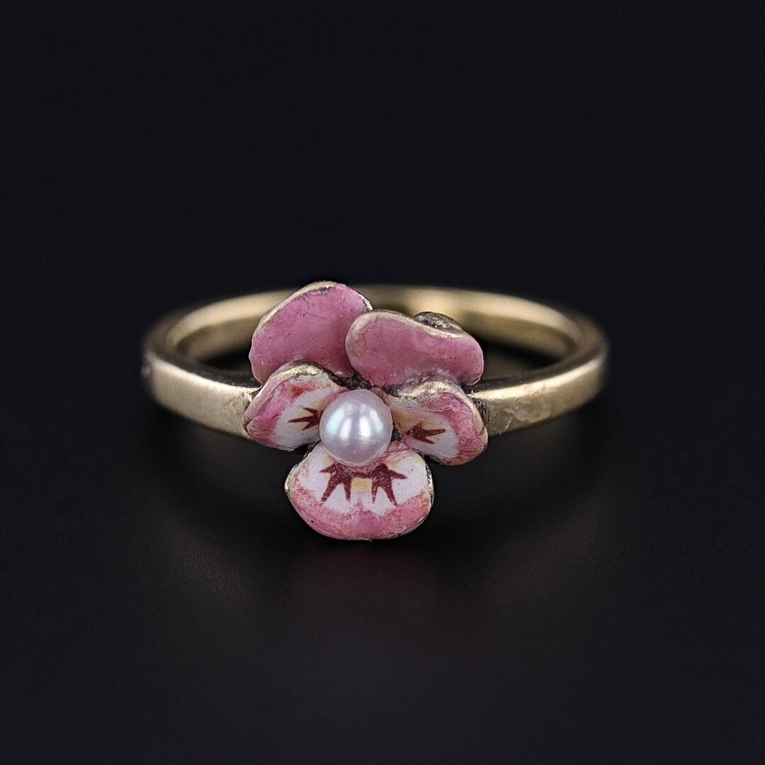 Vintage Pink Enamel Pansy Ring of 14k Gold - Etsy