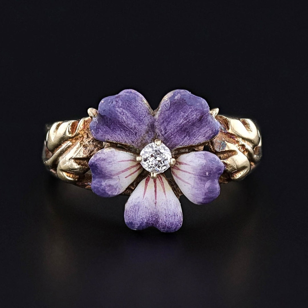 Antique Enamel Pansy Ring of 14k Gold - Etsy