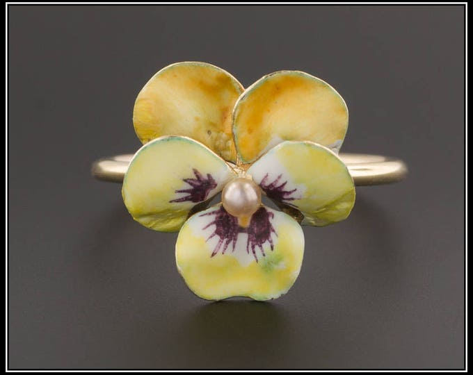 14k Gold Pansy Ring | Yellow Pansy Ring | Vintage Pin Conversion Ring ...