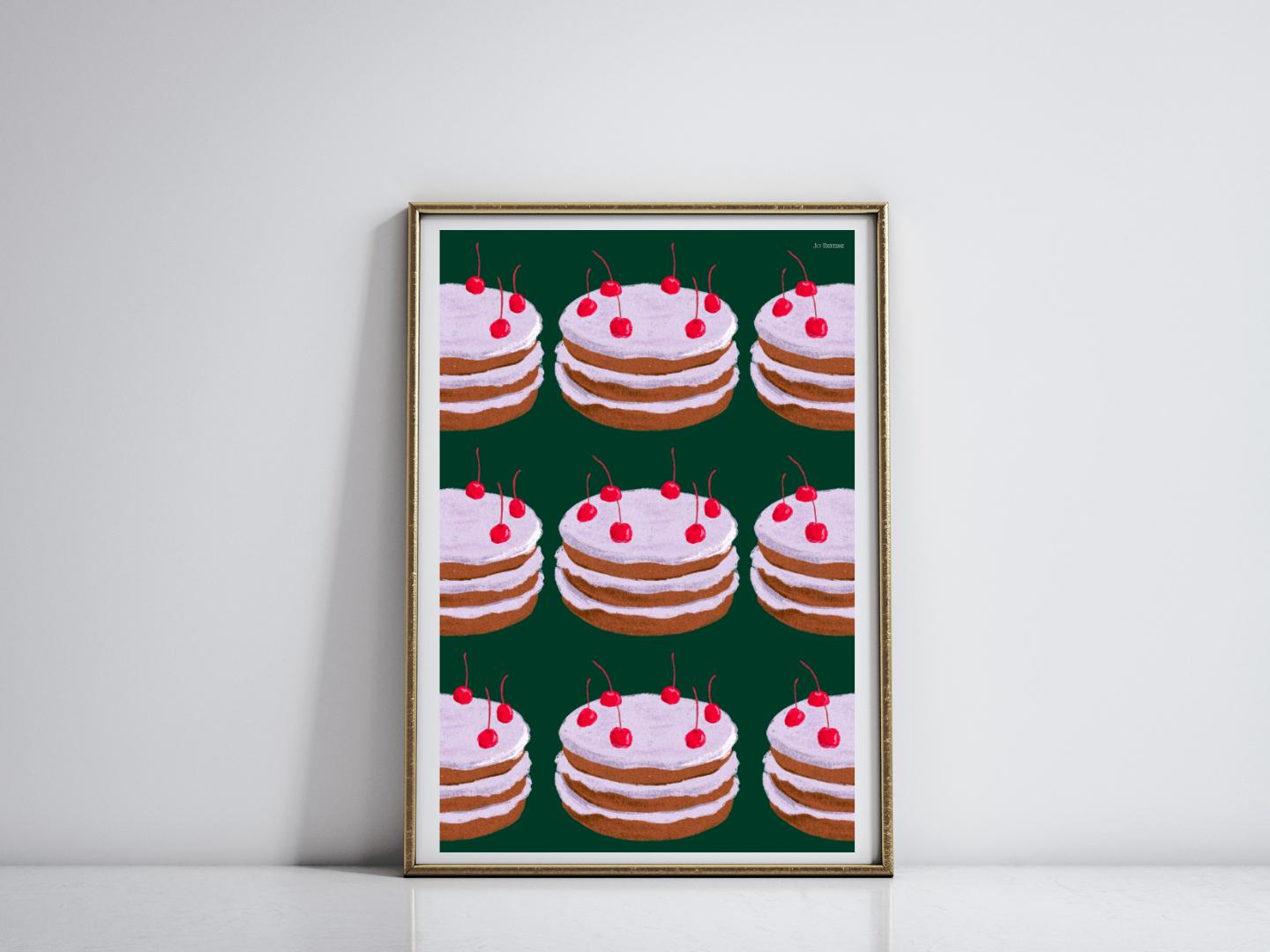 Vintage Cake Art Print, Pink Bows Wall Art, Cute Pink Wall Art, Digital ...