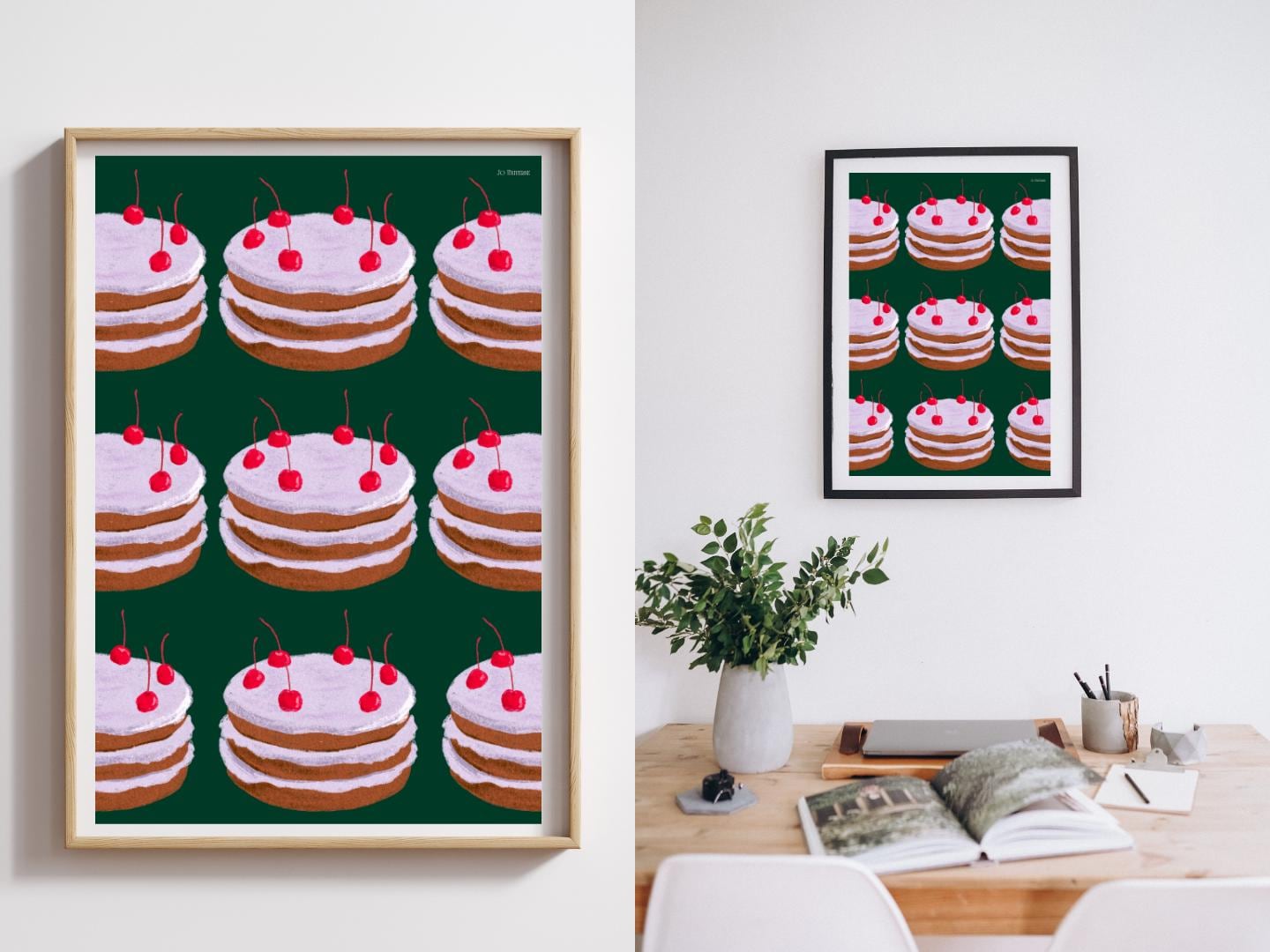 Vintage Cake Art Print, Pink Bows Wall Art, Cute Pink Wall Art, Digital ...