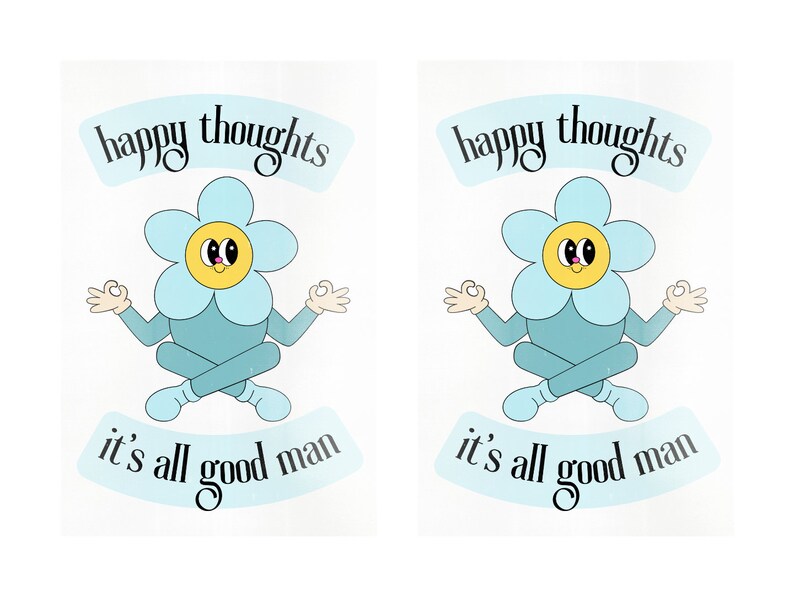 Wall Art, Digital Download, Happy Thoughts, Retro Poster, Flower Wall ...