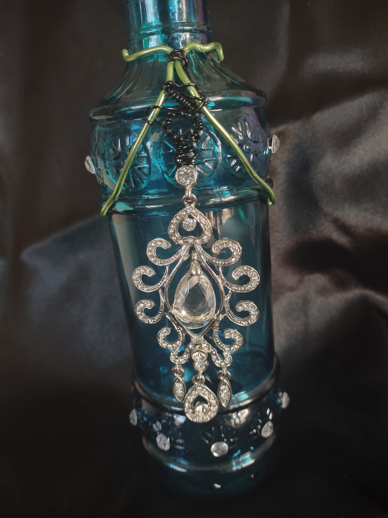 Blue Glass Bottle, Ornate Bud Vase, Bohemian Bottle, Blue Bottle Vase ...