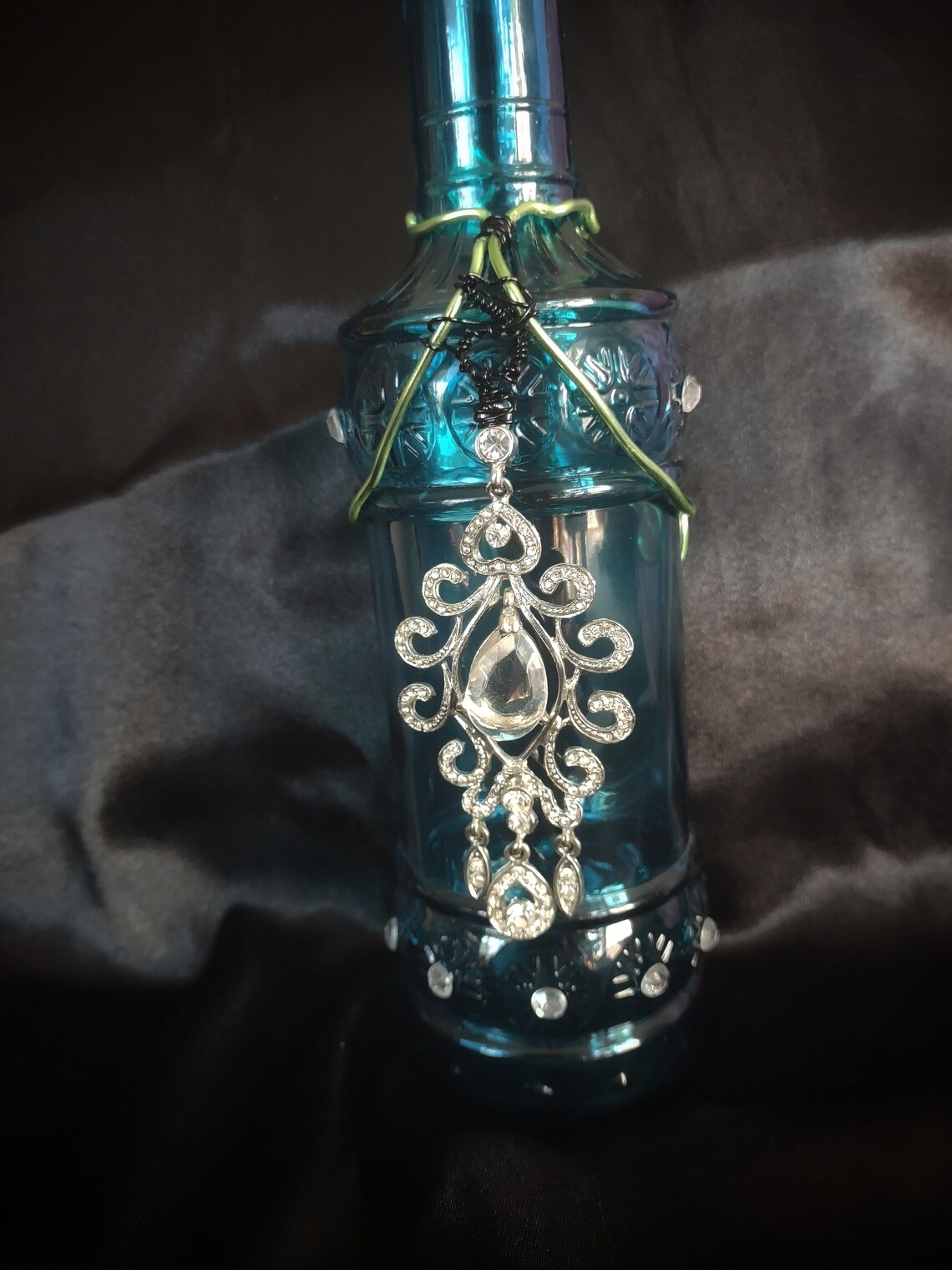 Blue Glass Bottle, Ornate Bud Vase, Bohemian Bottle, Blue Bottle Vase ...