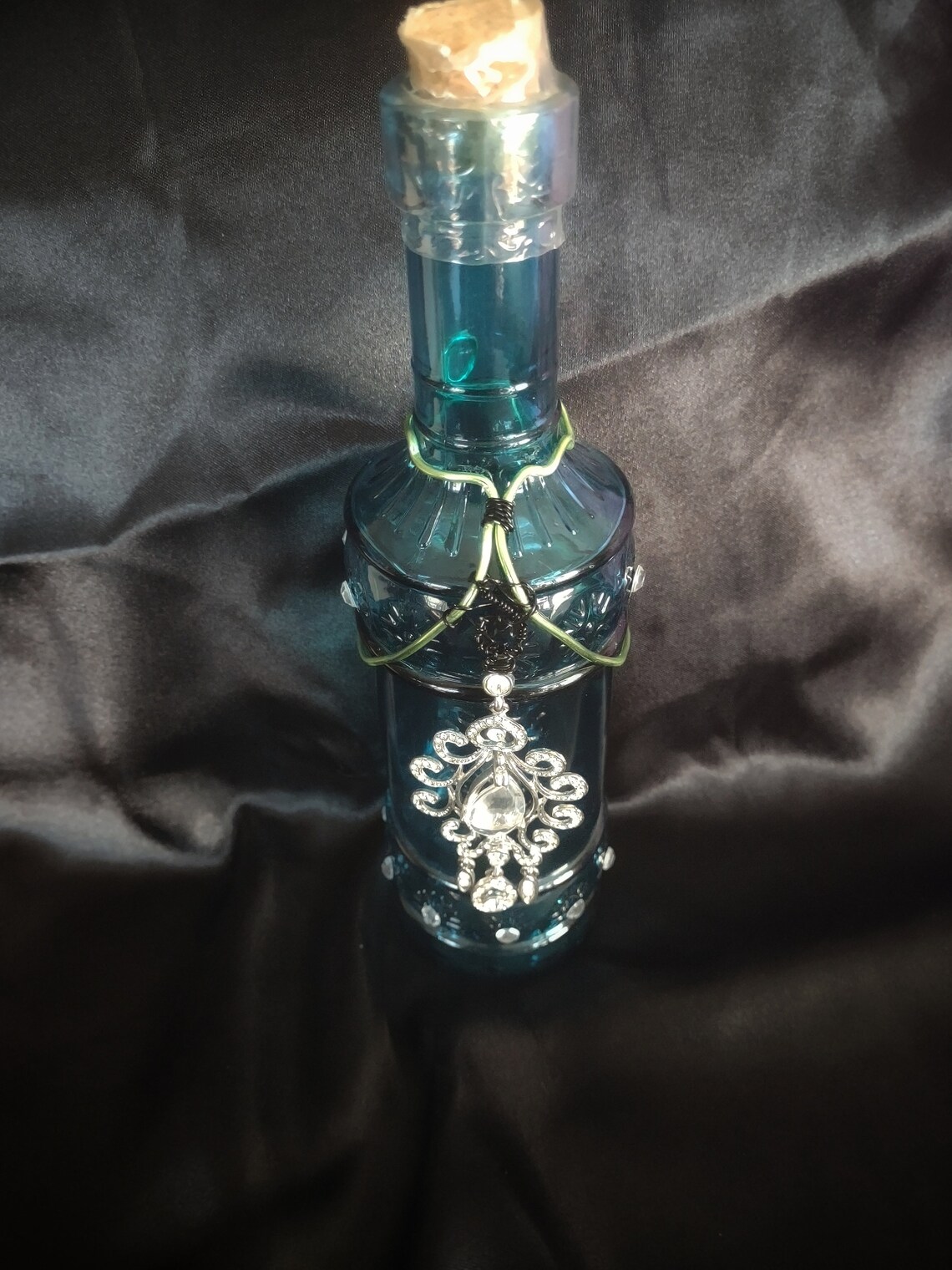 Blue Glass Bottle, Ornate Bud Vase, Bohemian Bottle, Blue Bottle Vase ...