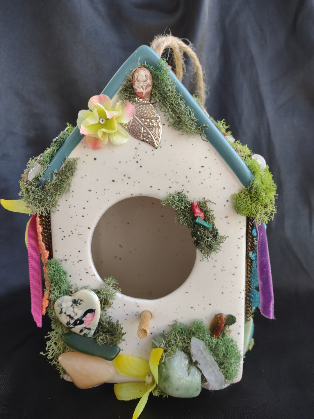 Cottagecore Birdhouse Decor, Gemstone Birdhouse Decor, Whimsical Home ...