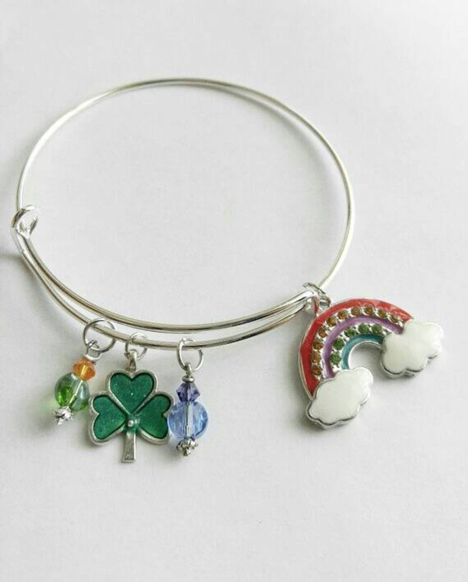 Rainbow Irish Bangle Charm Bracelet, Shamrock Bracelet, Expandable ...