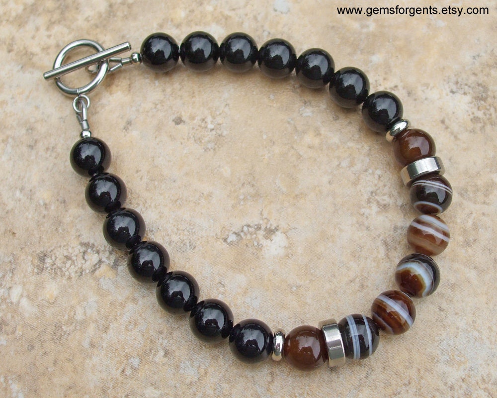 Brown Banded Agate Coffee Brown Agate and Black Onyx Mens | Etsy