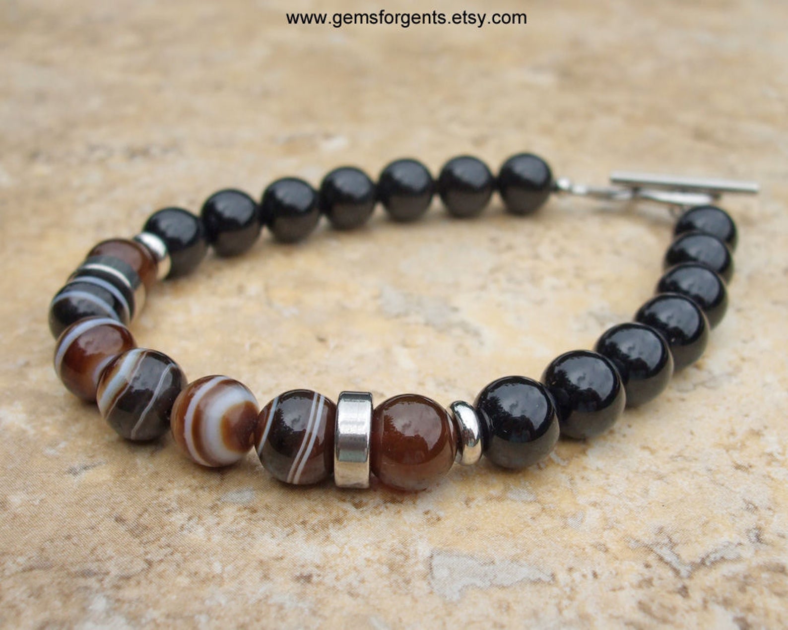 Brown Banded Agate Coffee Brown Agate and Black Onyx Mens - Etsy