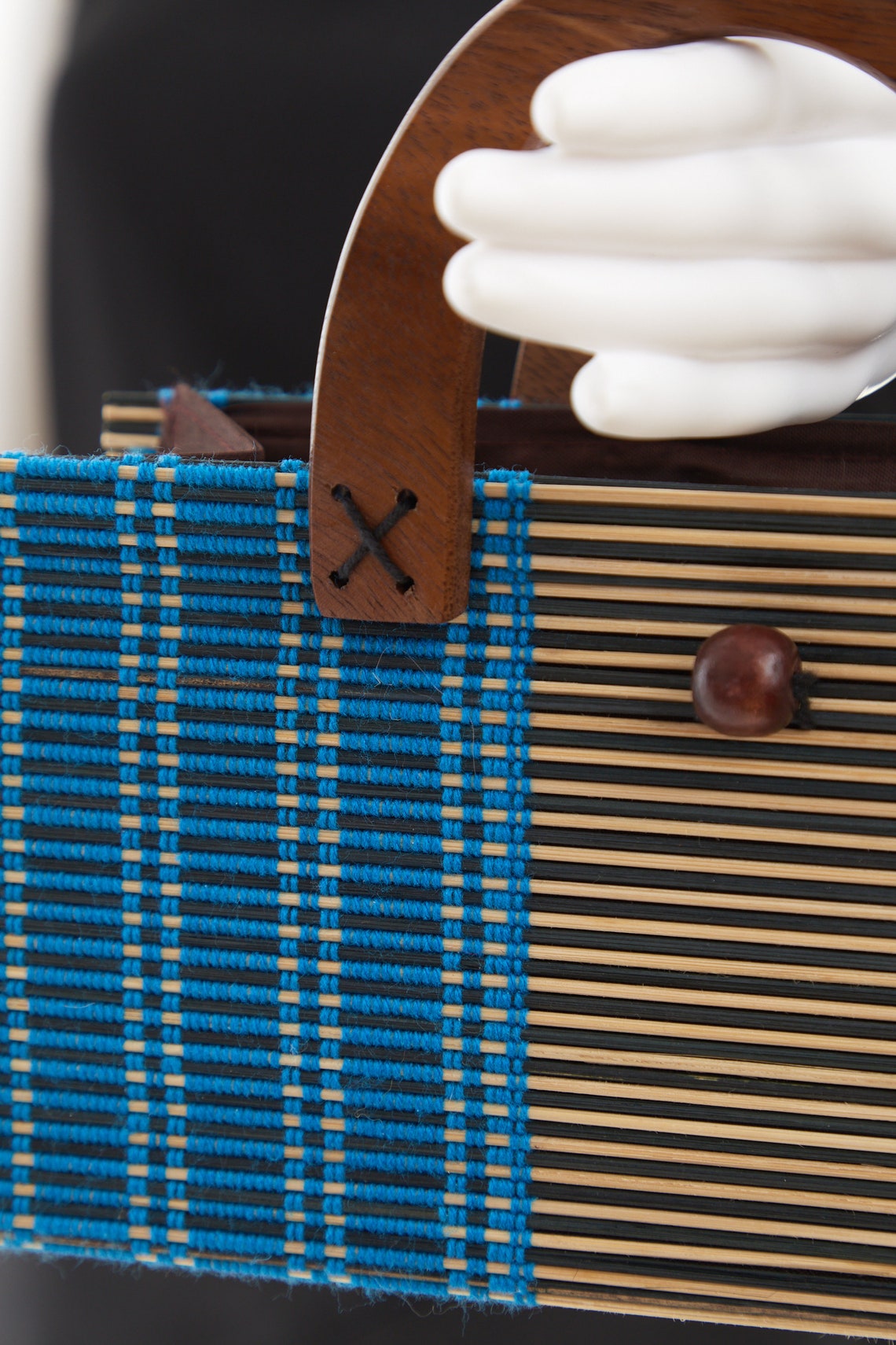 Vintage Slat Sticks & Wooden Handle Handbag / Brown and Black - Etsy Canada