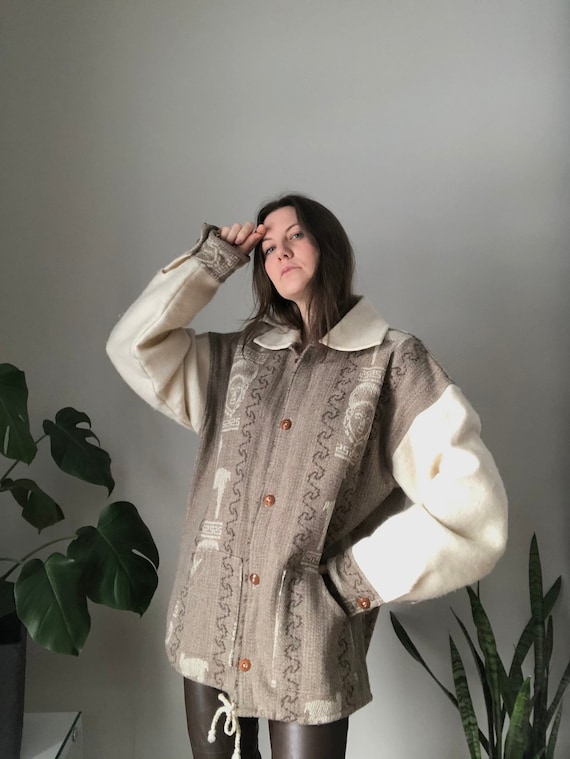 90's hand woven wool blanket jacket / Hand made in Ec… - Gem