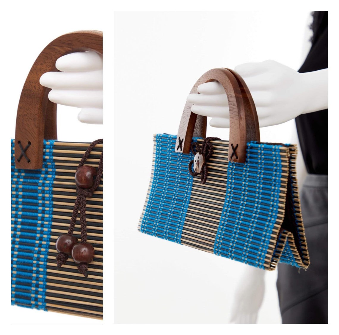 Vintage Slat Sticks & Wooden Handle Handbag / Brown and Black - Etsy Canada