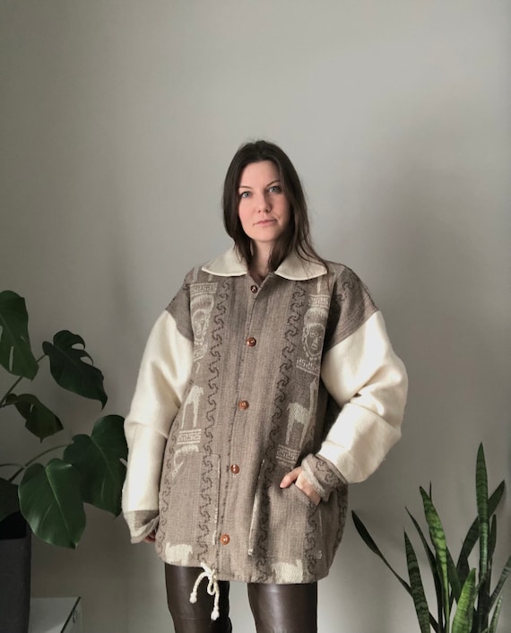 90's hand woven wool blanket jacket / Hand made in Ec… - Gem