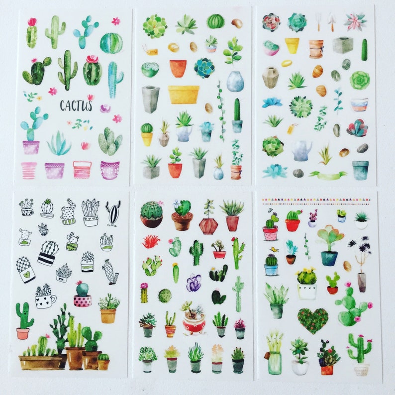 Cactus Sticker Set Succulents Stickers Cacti Plants | Etsy