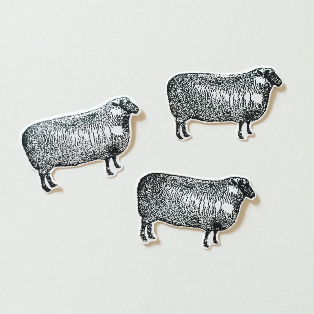 Sheep Sticker Set, Farm Animal Handmade Stickers, Large Monochrome ...