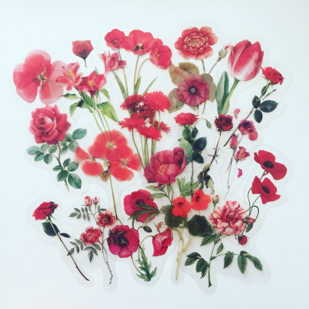Red Flowers Sticker Set, Wild Flower Bouquet Stickers, Poppy Stickers ...