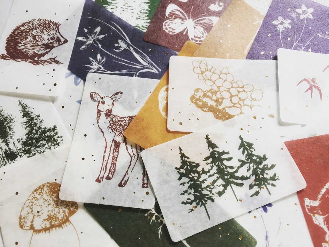 Woodland Sketch Stickers, Forest Animals Planner Stickers, Gold Nature ...