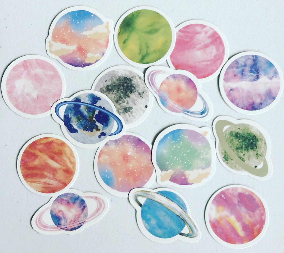 Pastel Space Planets Stickers, Moon / Saturn Deco Stickers, Galaxy ...