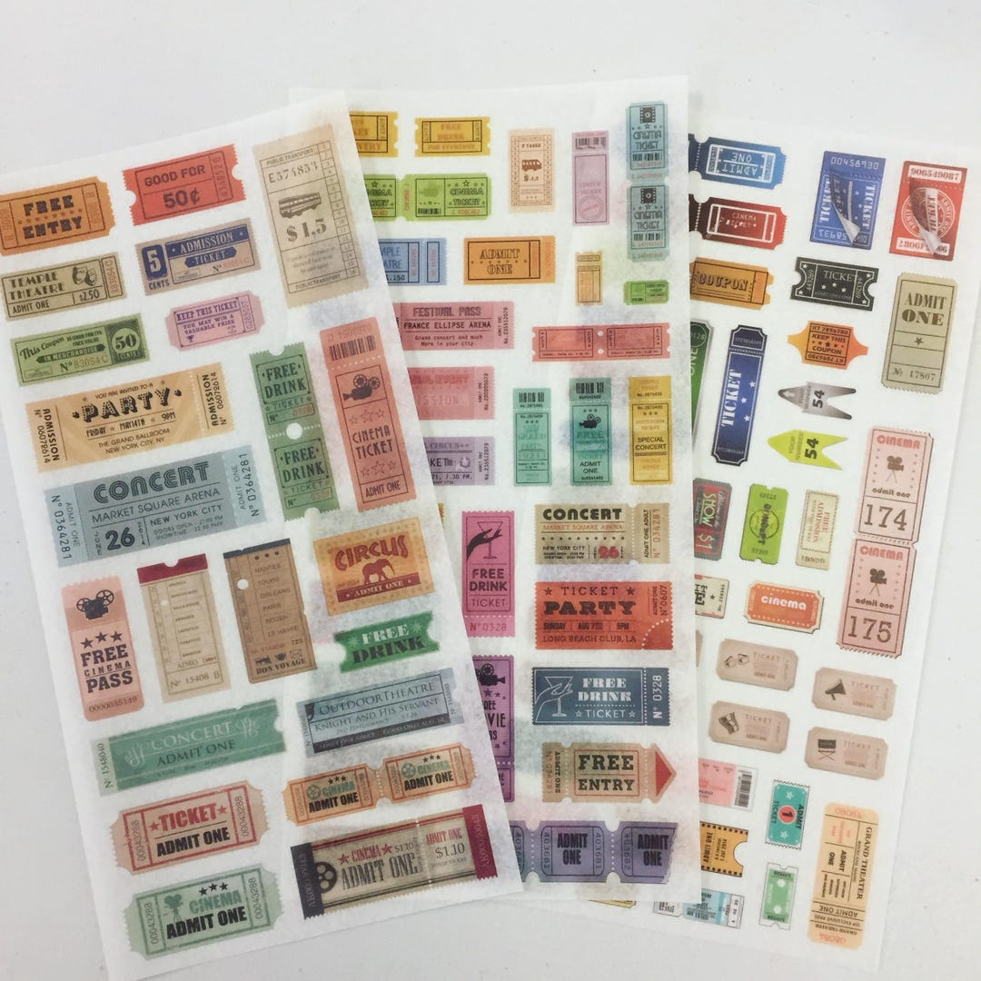 Vintage Cinema/theatre Ticket Stickers, Movie Night Planner Sticker ...