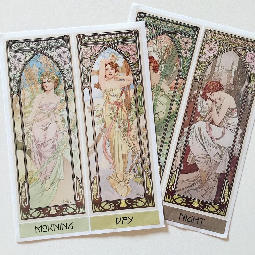 Large Times of the Day Art Nouveau Poster Stickers, Alphonse Mucha ...