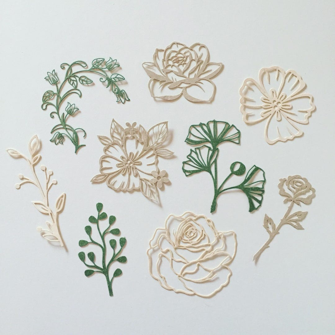 Botanical Card Cut-outs, Plant Leaf Cutout, Rose Scrapbook Card Cutout ...