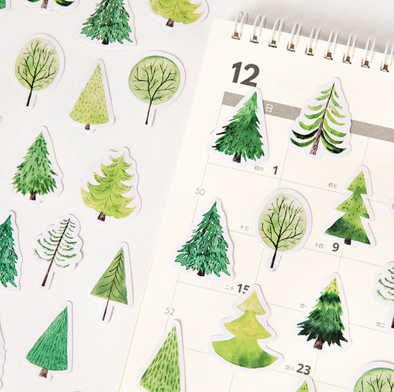 Green Trees Stickers Forest Stickers Greenery Planner | Etsy