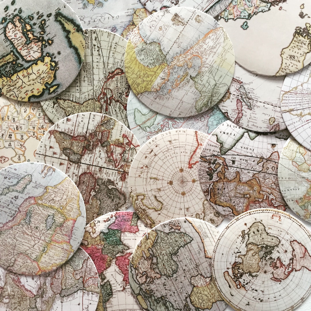 Vintage Map Stickers, Retro Planner Stickers, Travel Journal Round ...