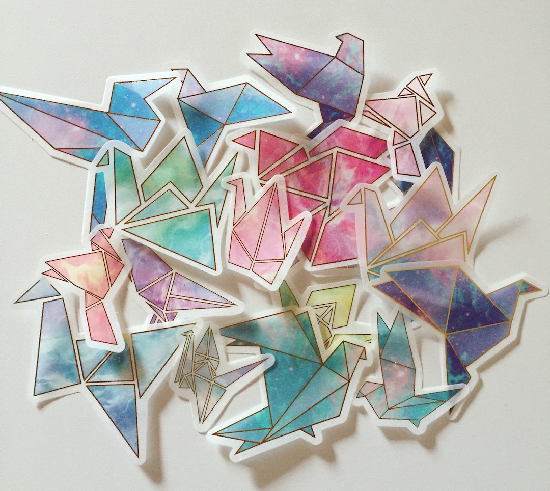 Watercolour Origami Crane Stickers, Japanese Paper Folding Planner ...