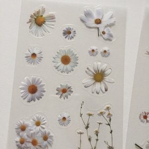 Daisy Flower Sticker Set, Pressed Wild Flower Planner Stickers, White ...