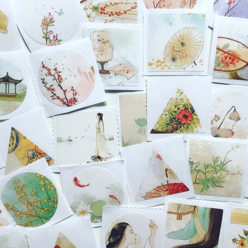 Japan Watercolour Art Stickers Japanese Landscape Seal - Etsy