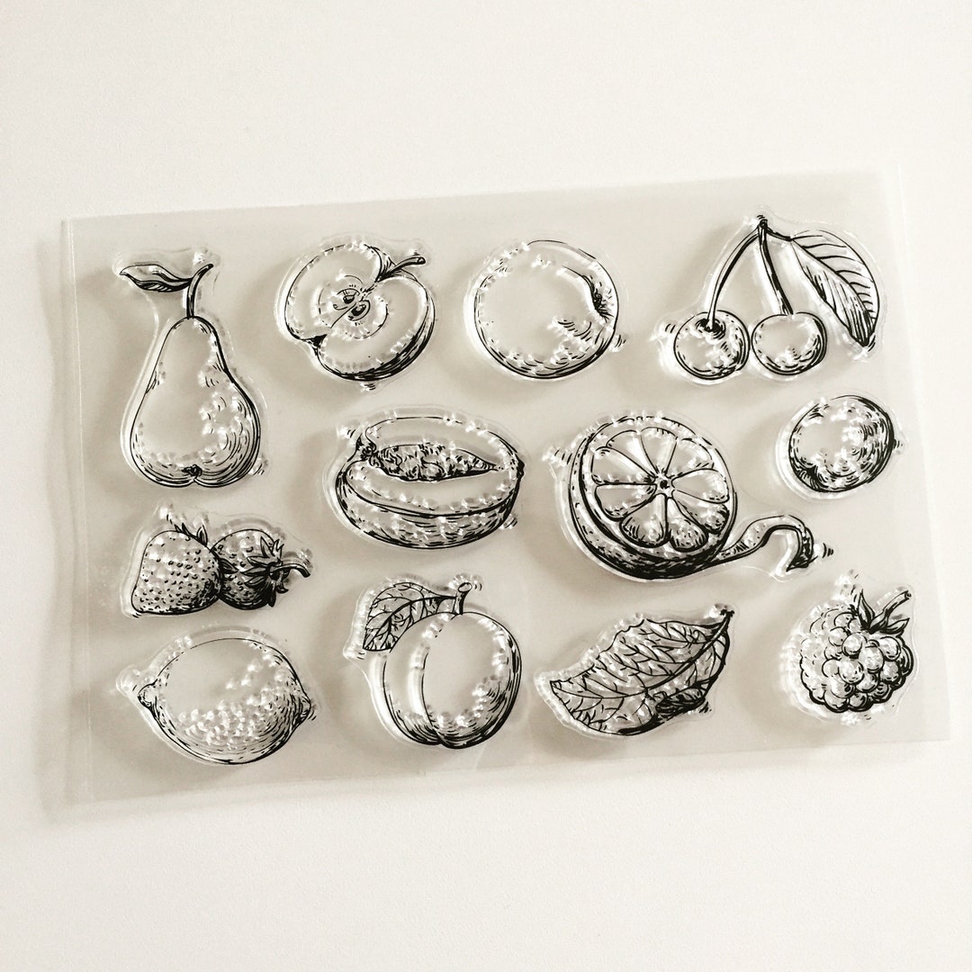 Clear Acrylic Fruit Stamps, Apple / Pear / Lemon / Peach / Cherry ...