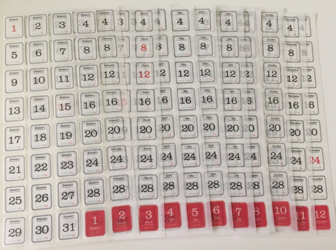 Date Calendar Stickers Month Calendar Sticker Sheet Daily - Etsy UK