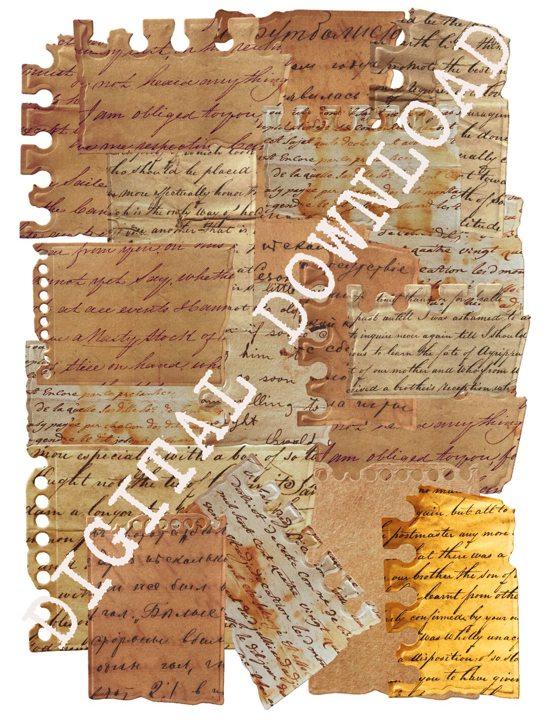 Digital Paper Collage Notes, Printable Old Handwritten Notes, Vintage ...