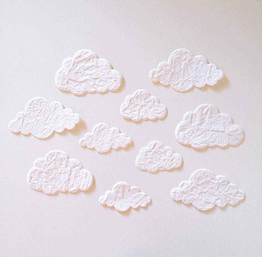 White Crepe Paper Cloud Stickers, Handmade Fluffy Clouds Journal ...