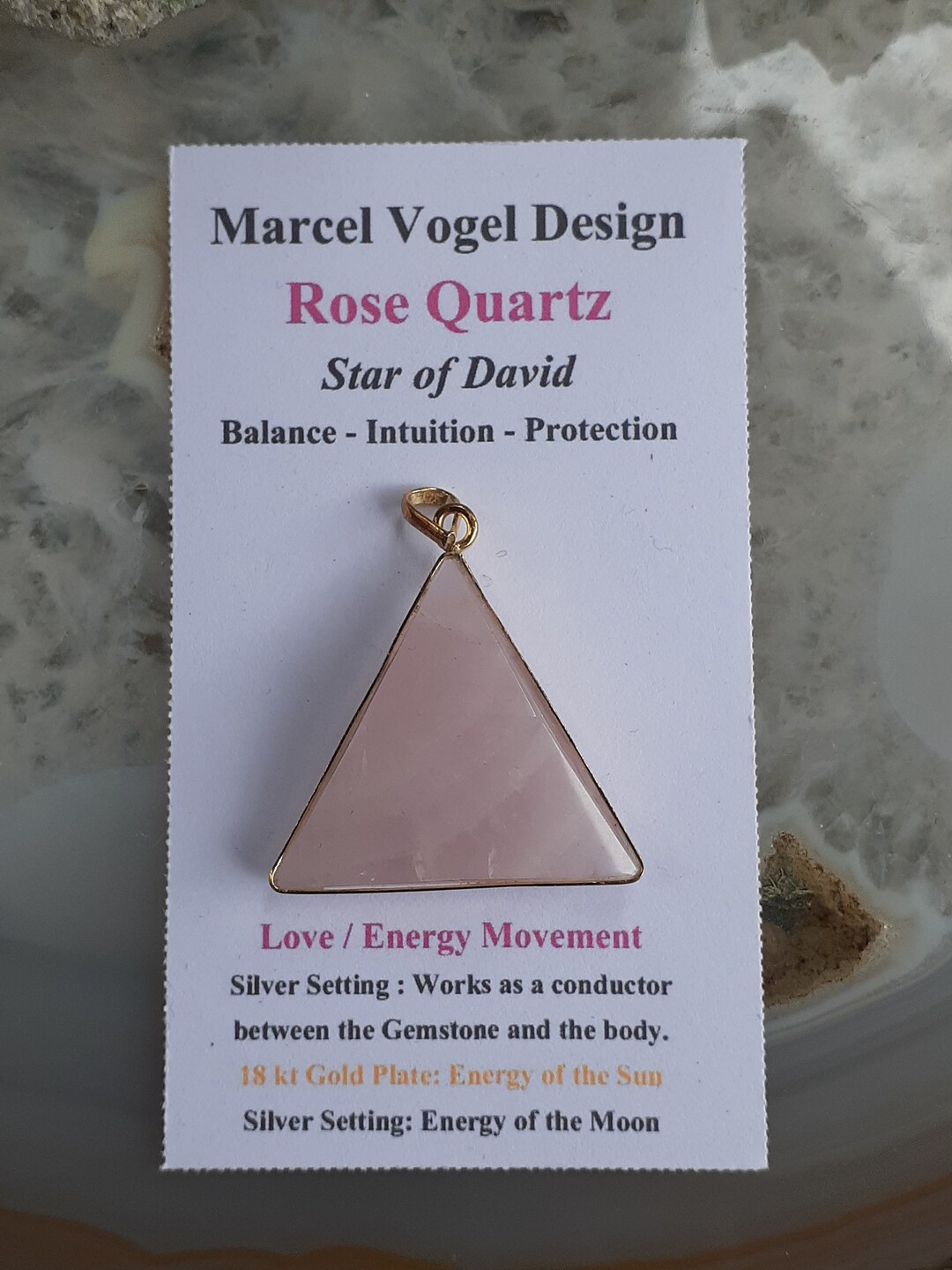 Rose Quartz Marcel Vogel - Love + Protection Pendant- Set in 18kt on ...