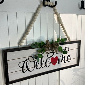 Welcome Hanging Sign Home Decor Farmhouse Beaded Hanger Wall Decor ...