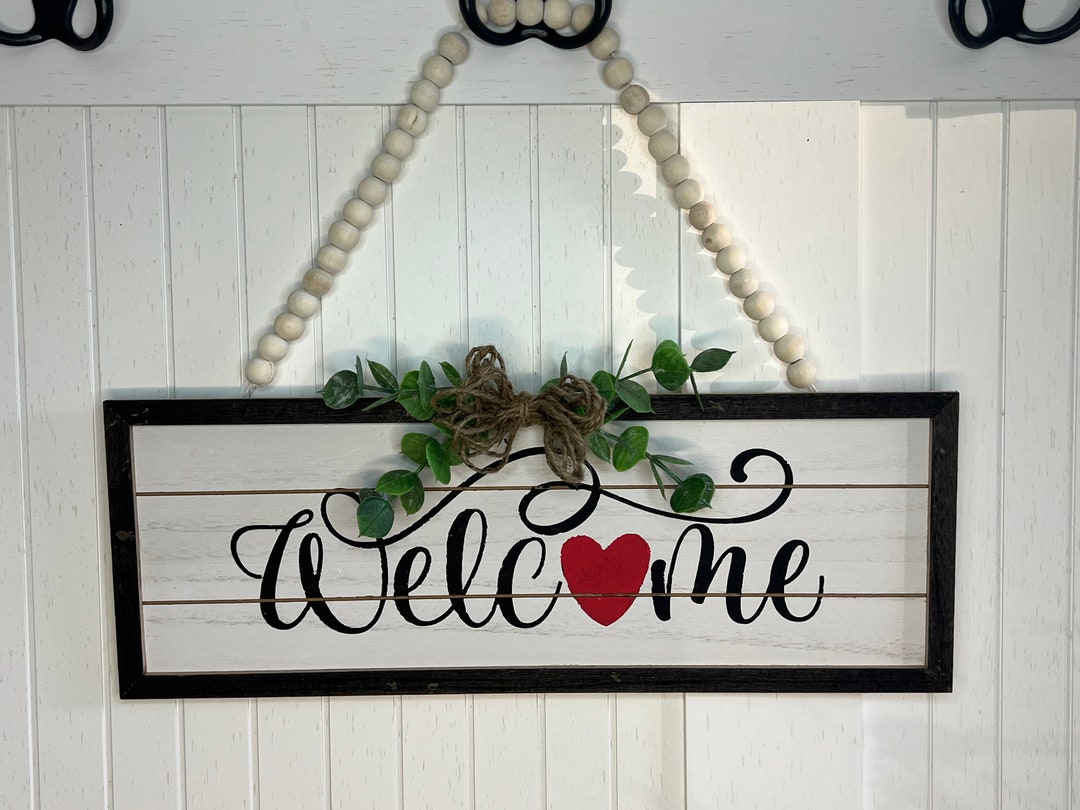 Welcome Hanging Sign Home Decor Farmhouse Beaded Hanger Wall Decor ...
