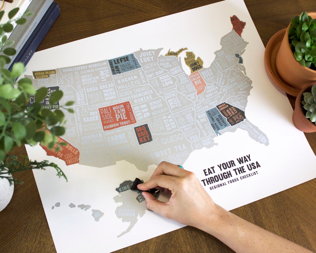 Scratch off American Foods Map – Foodie Gift – Kitchen Wall Décor Art ...