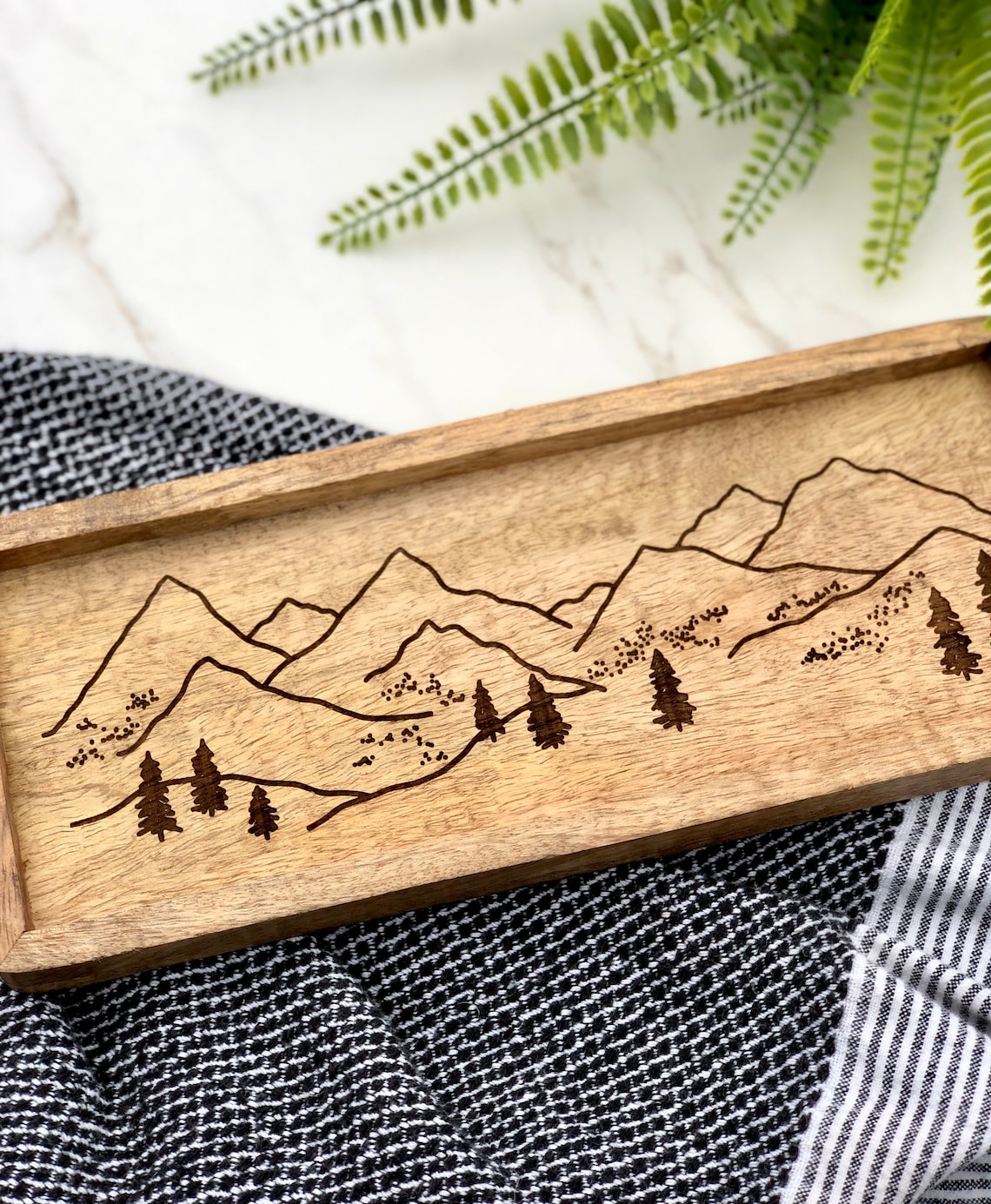 Engraved Mango Wood Tray: Mountain Design, Entry Table Decor - Etsy